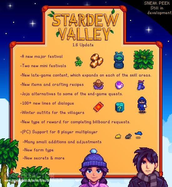 Tutti i dettagli su Stardew Valley update 1.6