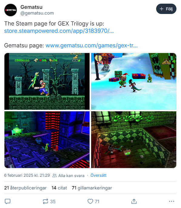 Gex Trilogy è ora disponibile per la lista dei desideri su Steam